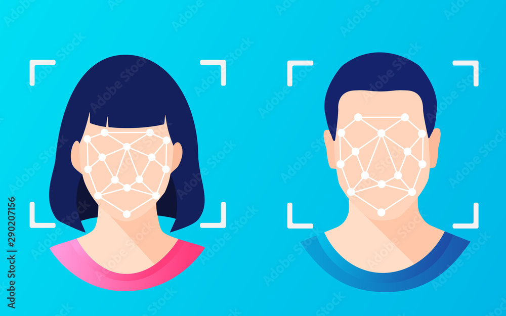 Face ID Recognition Identification, Female and Male Faces Scanning ...