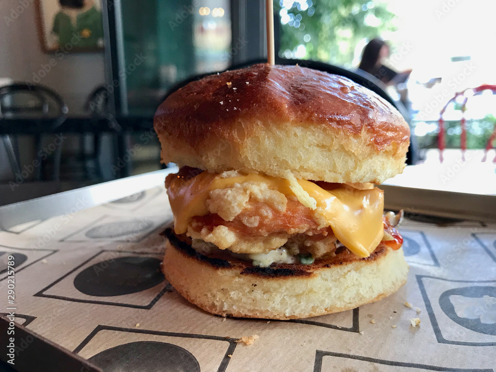 Zinger Crispy Chicken Burger with Cheddar Cheese, Corn and Coleslaw on ...