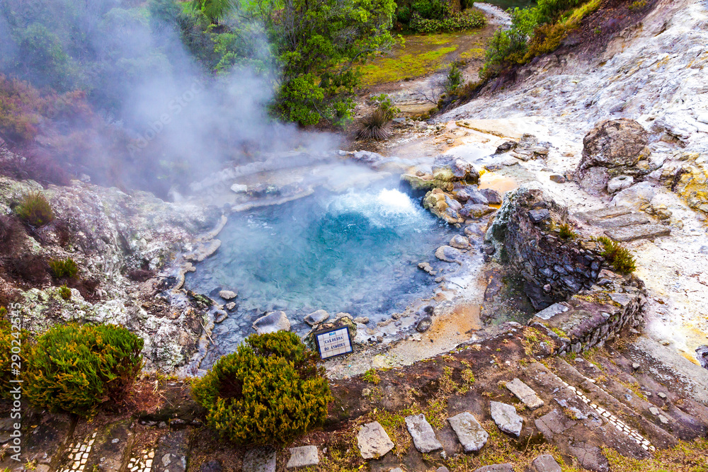 Hot thermal springs in Furnas village, Sao Miguel island, Azores ...