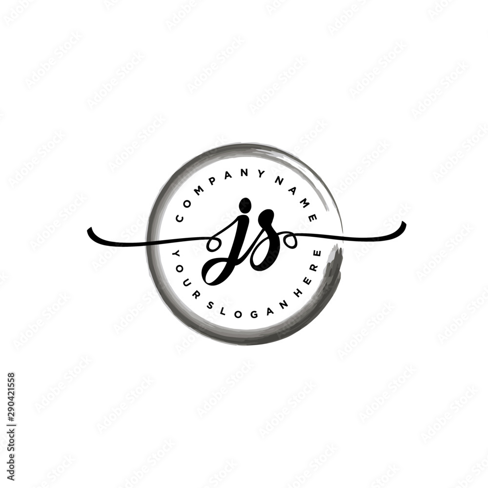 JS initial handwriting logo template. round logo in watercolor color ...