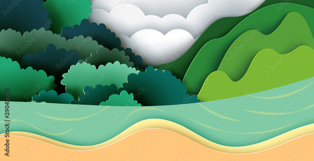 Nature landscape background with cliff,waterfall,mountains and forest ...