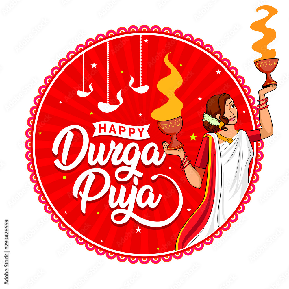 Happy Durga Puja. Indian Festival Celebration of Goddess Durga Maa Logo ...