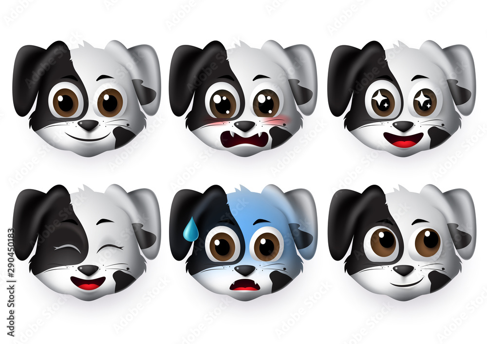 Emoji dogs vector set. Emoticons and emojis of puppy dog face in ...
