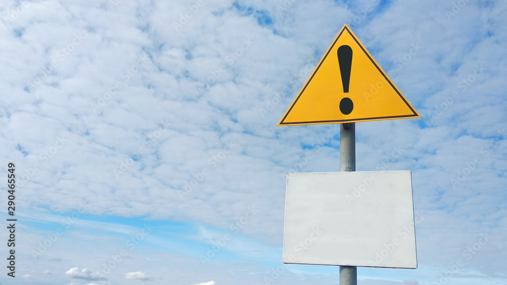 Exclamation point of attention against the sky. With a sign for design ...