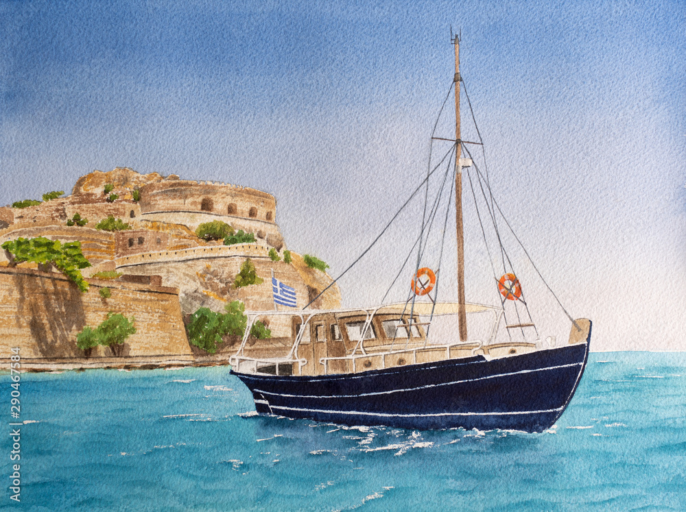 Handmade watercolor drawing of touristic boat Stock Illustration ...