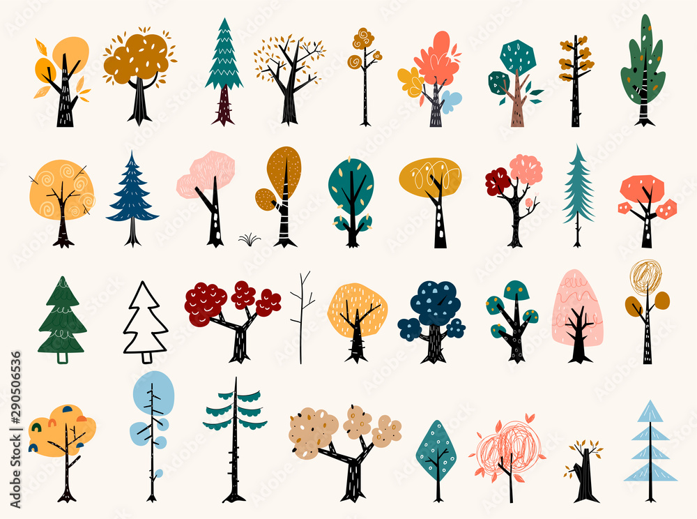 Set of trees in a flat style. Tree icons set in a modern flat style ...