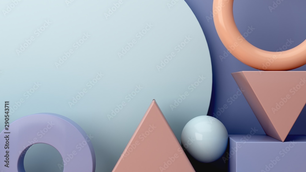 Realistic primitives composition. Set of shapes on blue wall background ...