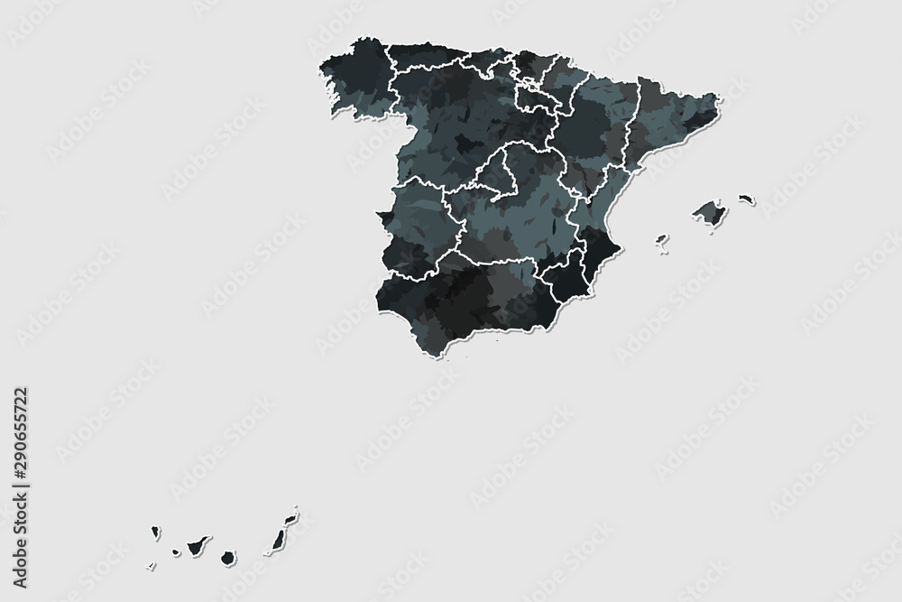 Spain watercolor map vector illustration of black color with border ...