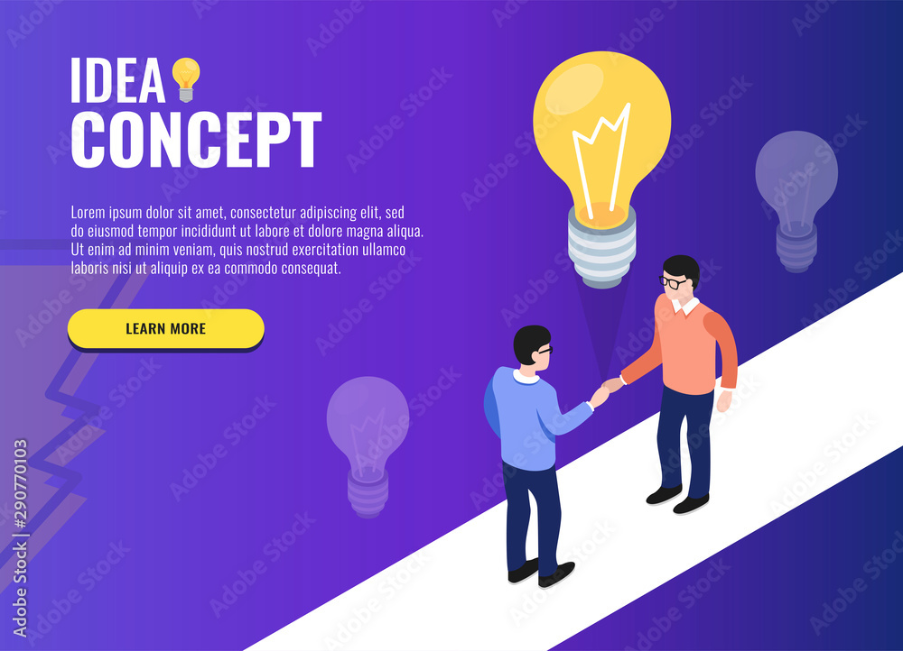 Idea concept concept. Users shake hands. Web banner, infographics ...