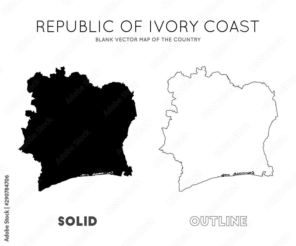 Ivory Coast map. Blank vector map of the Country. Borders of Ivory ...