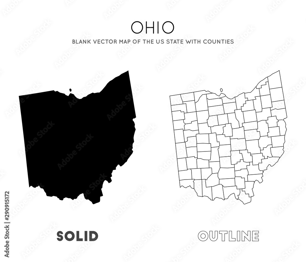 Ohio map. Blank vector map of the US State with counties. Borders of ...