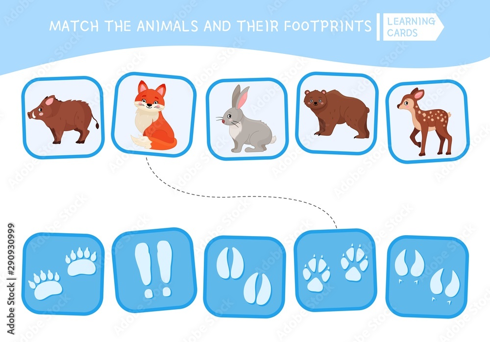 Matching children educational game. Match of animals and their ...