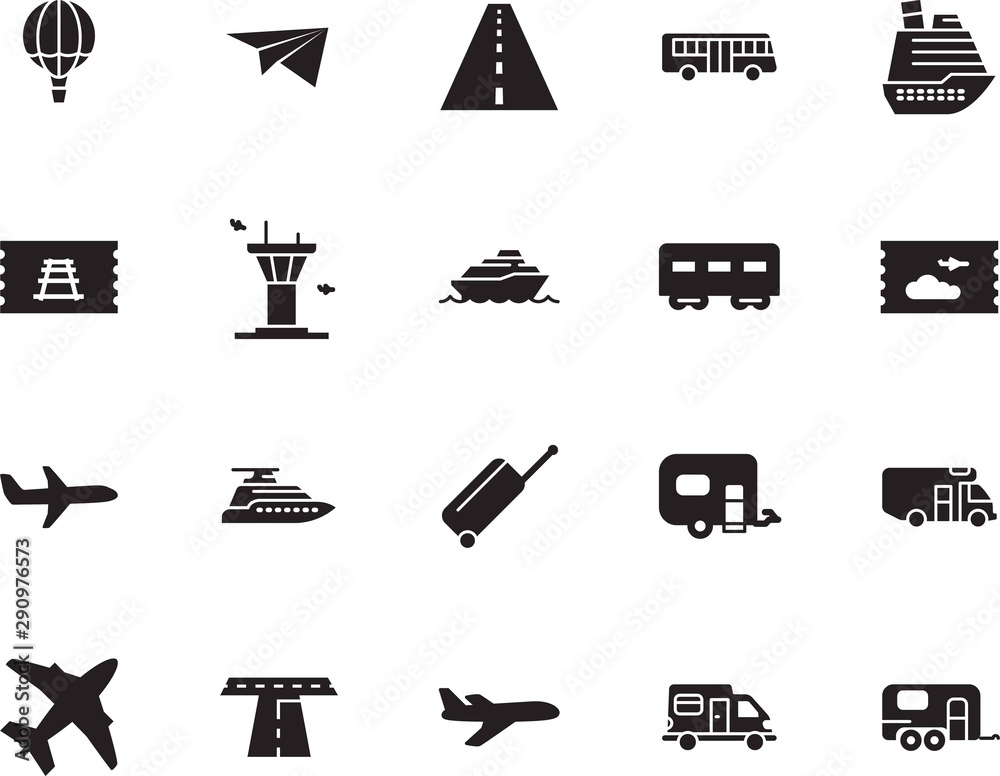 holiday vector icon set such as: luggage, start, rail, carriage, action ...