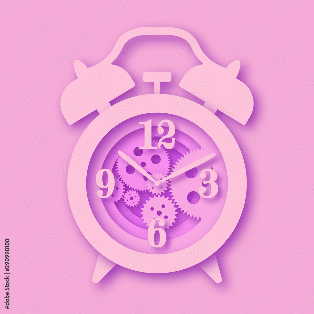 Old alarm clock. Paper style, in layers. The numbers. Arrows, mechanism ...