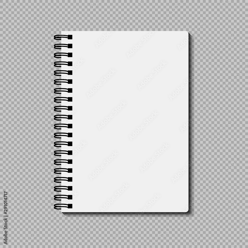 Realistic notebook on transparent background. Art design clean spiral notepad blank mockup ...