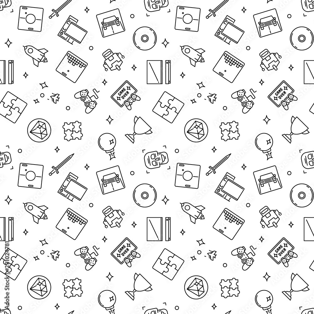 Video Games outline pattern. Vector game concept seamless background ...