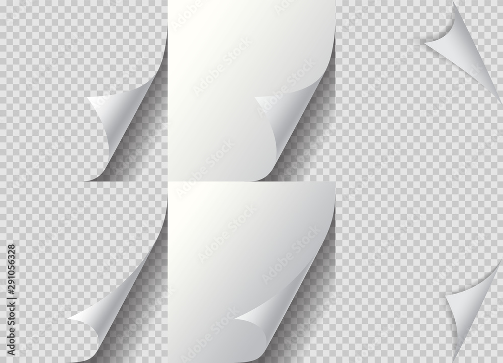 Curled page paper corner set. Paper fold, curve flip corner and papers ...