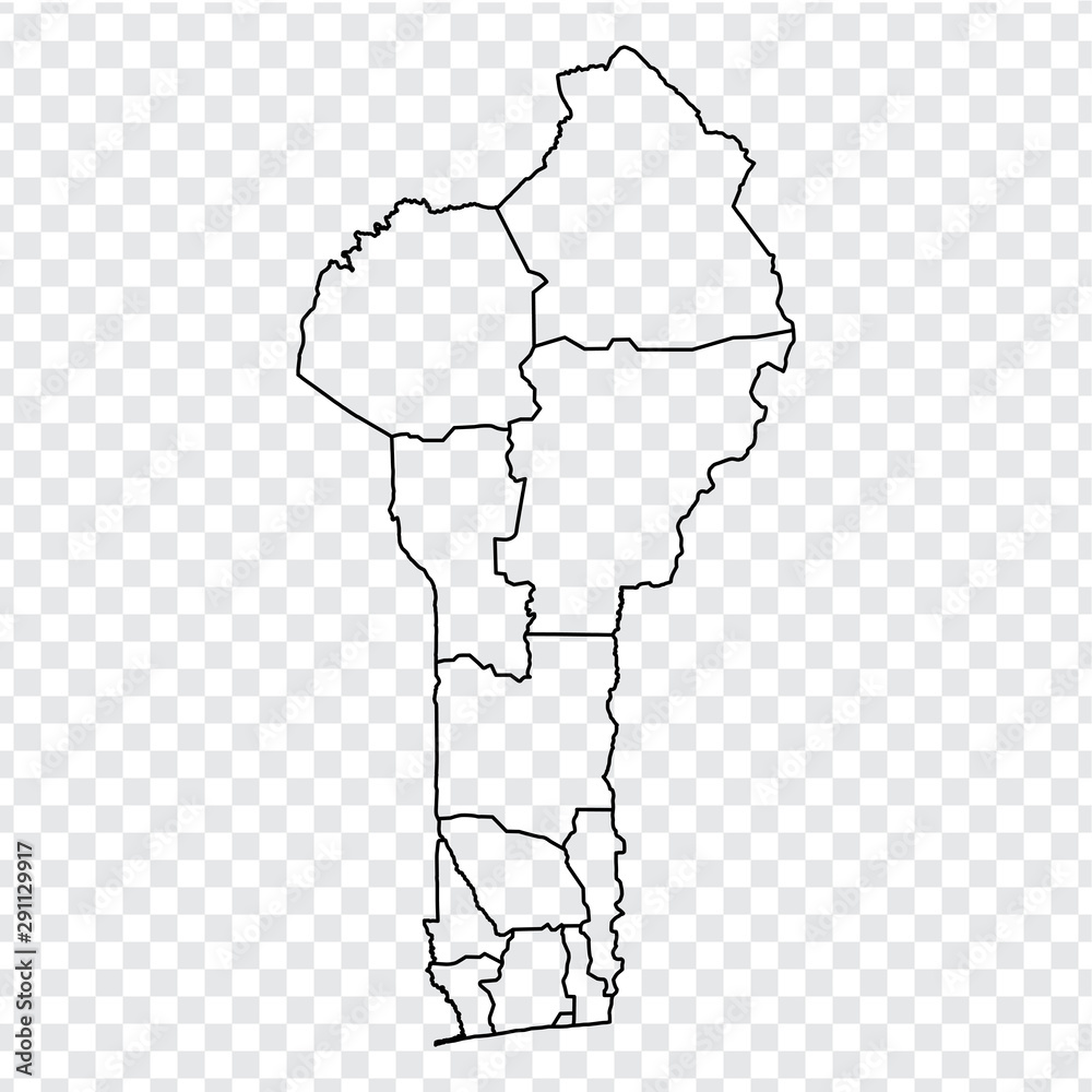 Blank map Benin. High quality map of Benin with provinces on ...