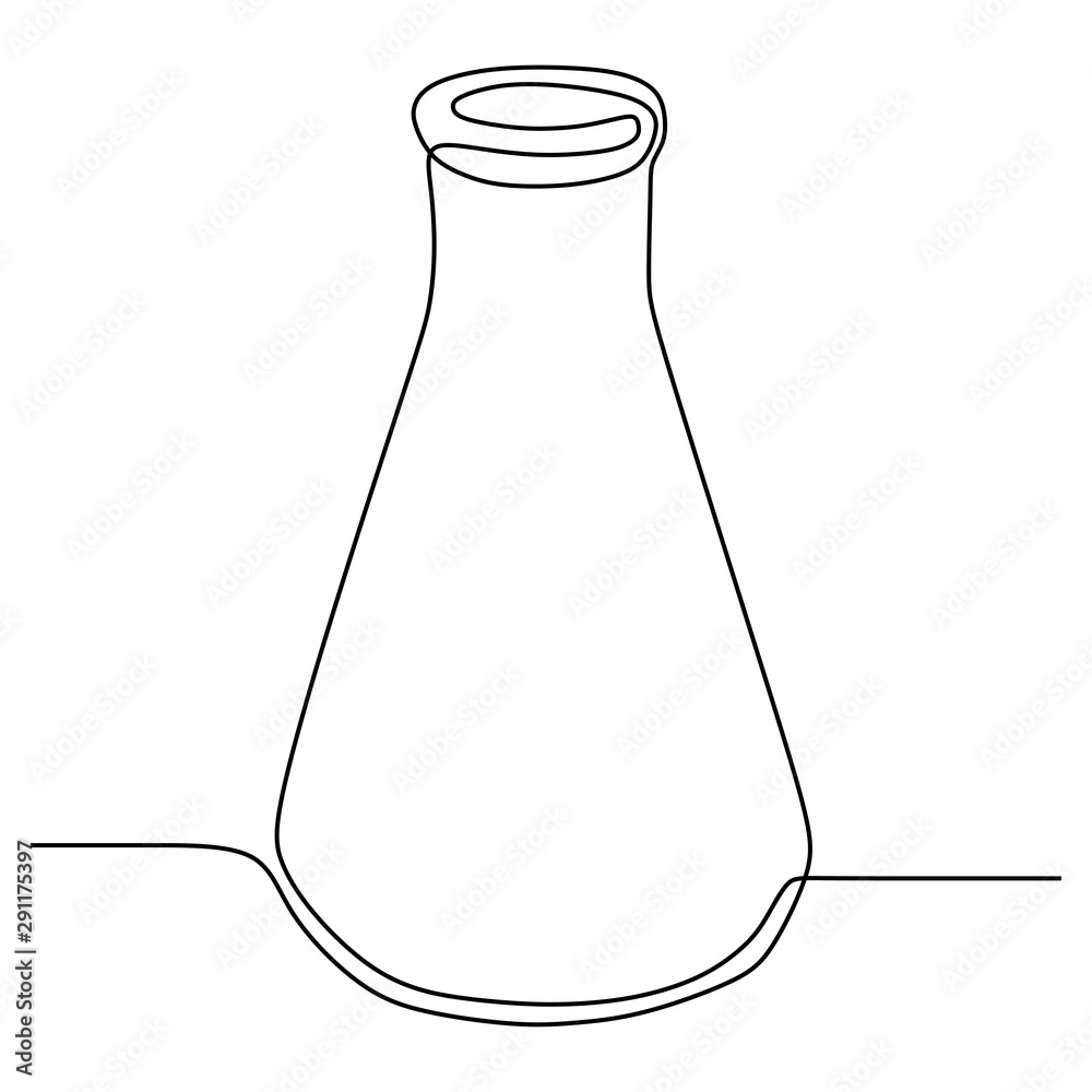 Continuous line art drawing chemical science flask. Scientific ...