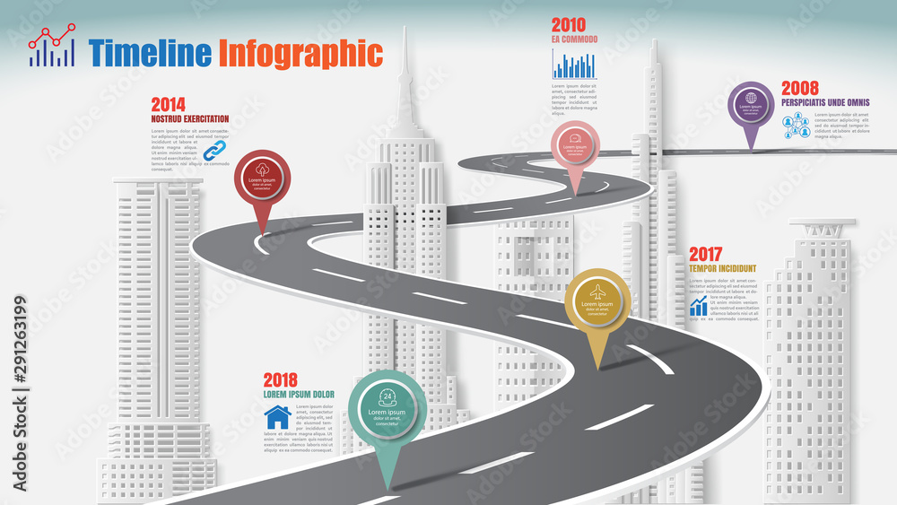 Business road map timeline infographic city designed for abstract ...