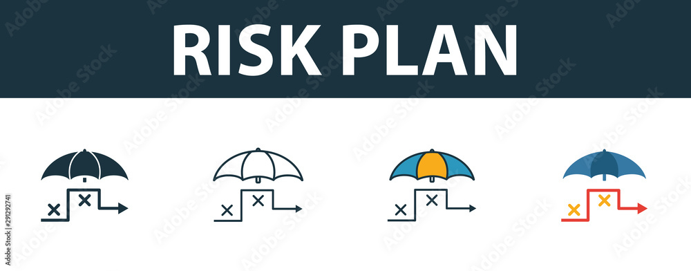 Risk Plan icon set. Four simple symbols in diferent styles from risk ...