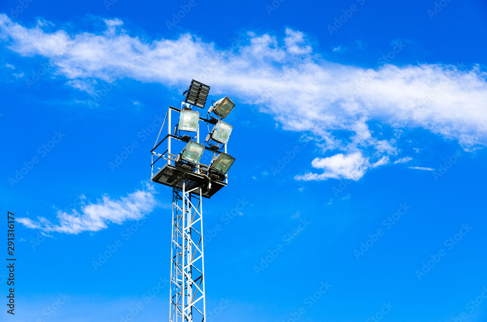 Foto de Stock Halogen and LED lighting at the sports football stadium ...