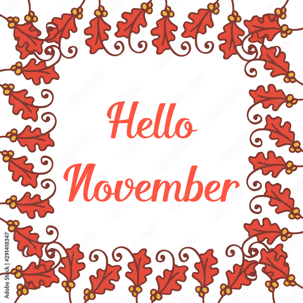 Lettering hello november on white backdrop, with decorative of autumn ...