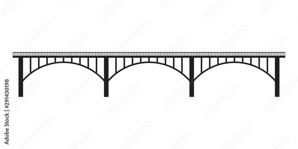 Bridge isolated on white background. Side view. Black silhouette of ...