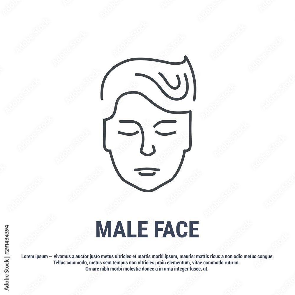 Vector icon. Line design. Male head and face. Anatomical structure of ...