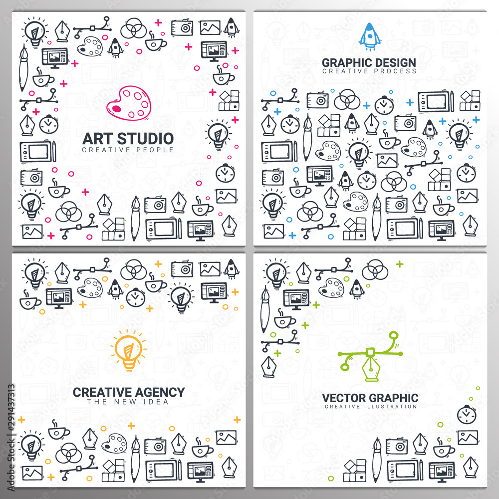 Art Studio, Graphic Design, Creative Agency and Vector Graphic. Set of ...