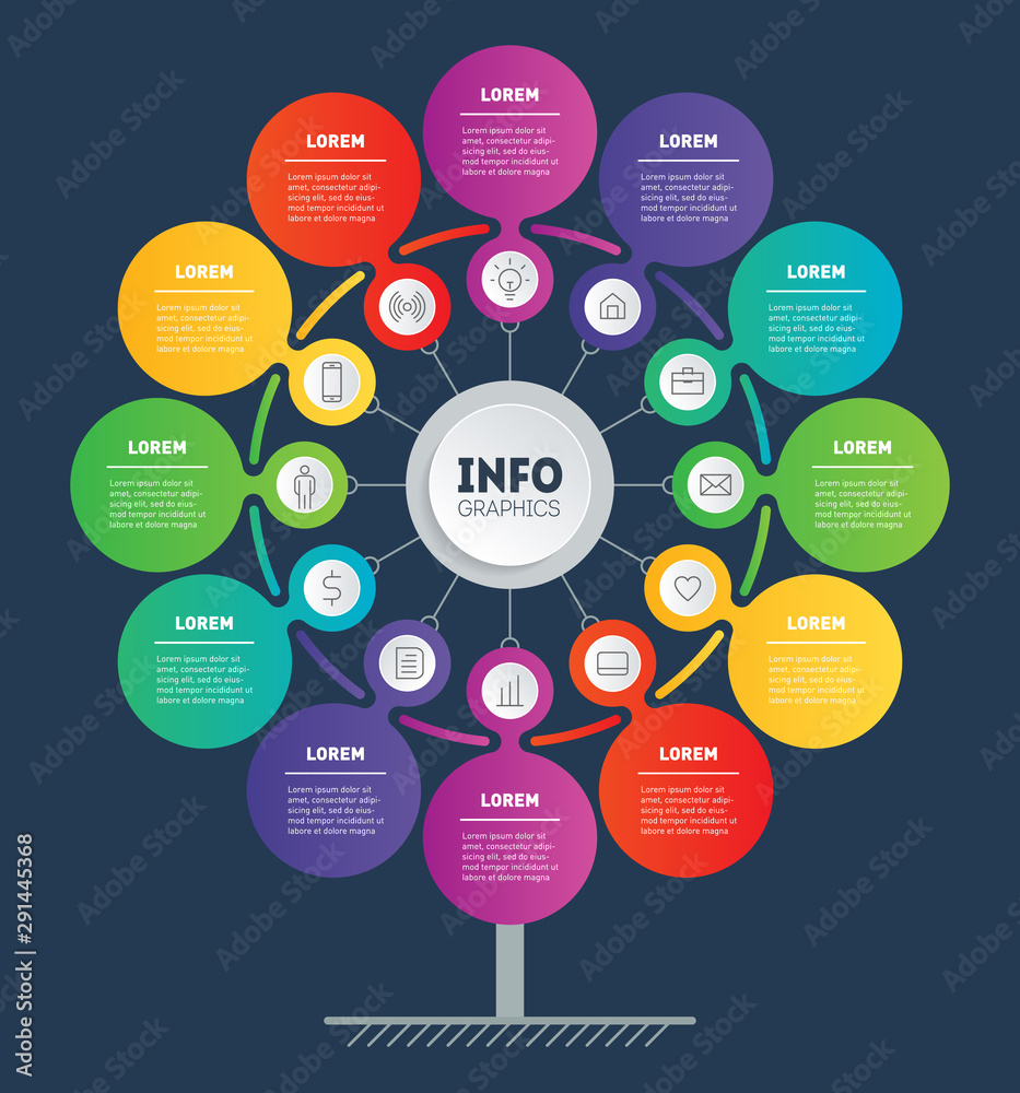 Business presentation or info graphics concept with 12 options ...