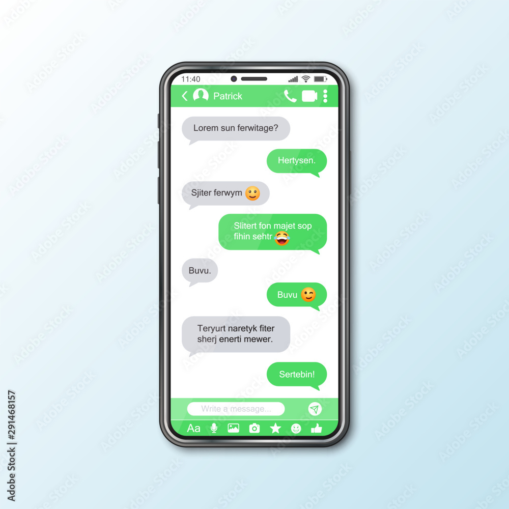 Mockup with smartphone with messenger window for social media Stock ...