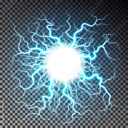 Lightning ball isolated on dark checkered background. Transparent round ...