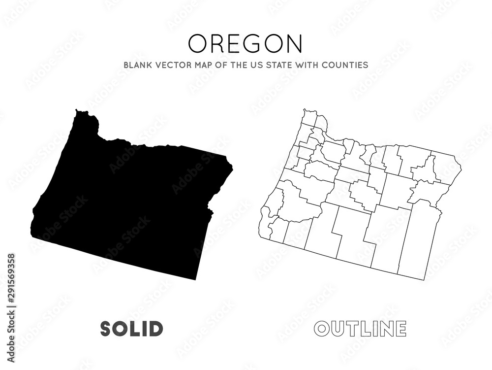 Oregon map. Blank vector map of the US State with counties. Borders of ...