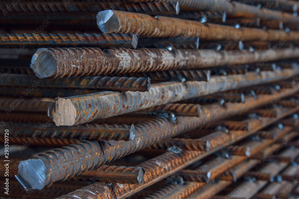 Industrial background. Rebar texture. Rusty rebar for concrete pouring ...