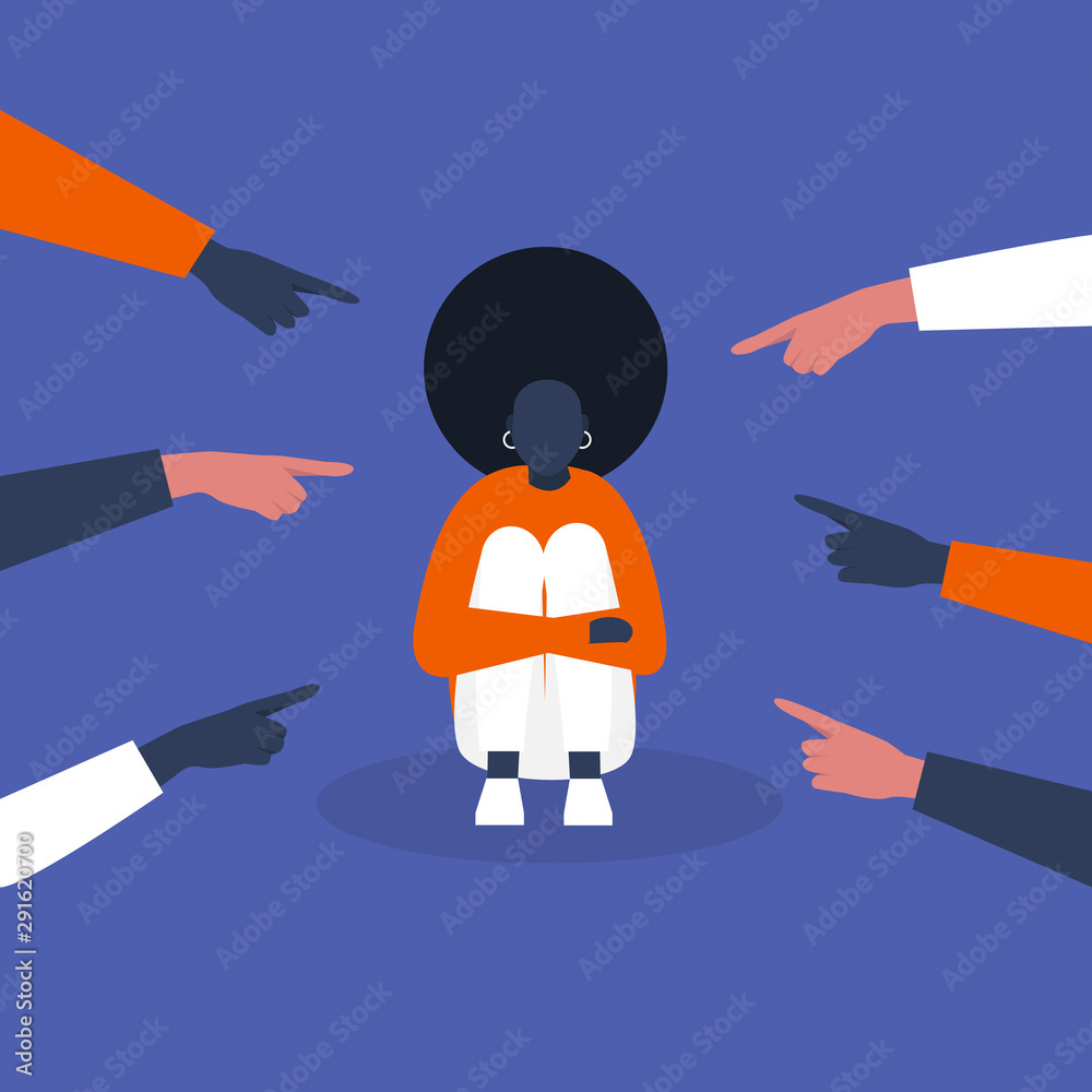 Bullying. Pointing fingers. Haters. Racism and sexism. Crowd. Sad ...