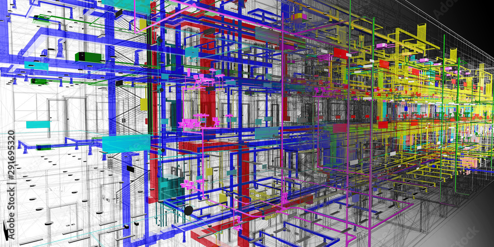 The BIM model of the utilities of transparent view Stock Illustration ...