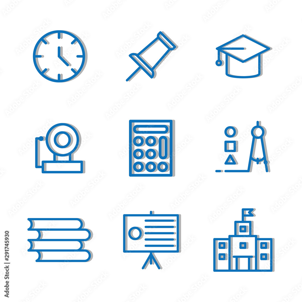 Education icon set include clock, school, time, watch, attachment, pin ...