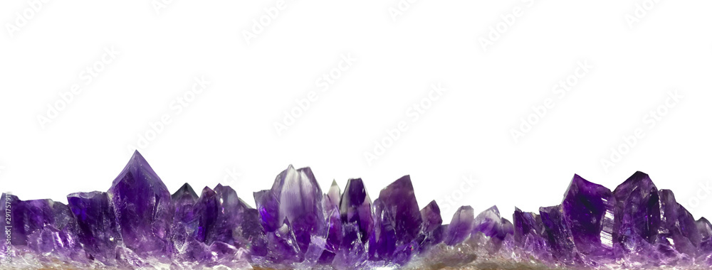 amethyst crystals border on white background Stock Photo | Adobe Stock