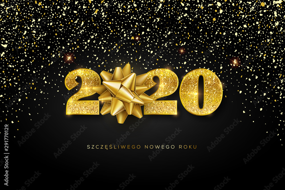 Szczęśliwego Nowego Roku 2020, koncepcja kartki noworocznej w języku ...