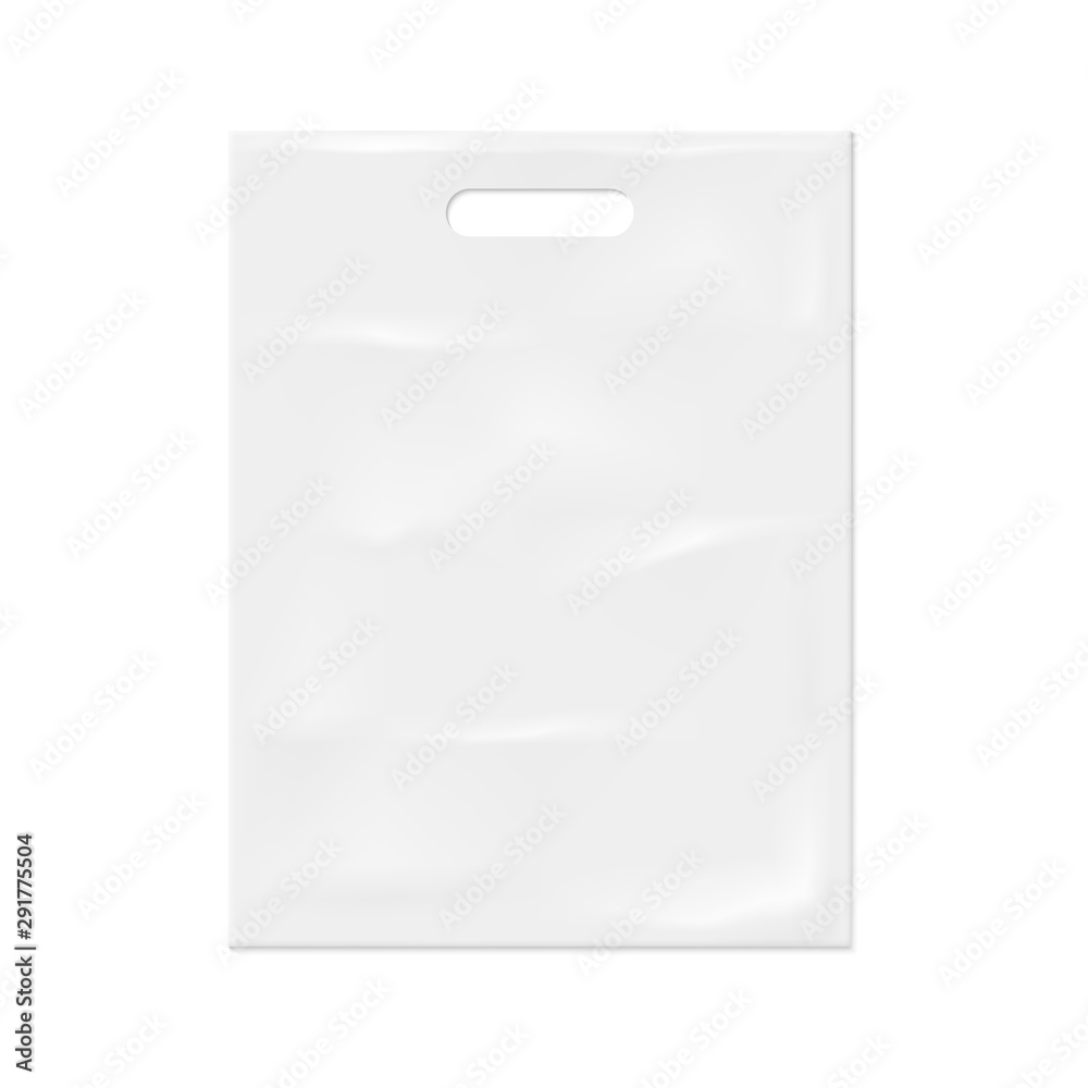 White plastic bag mockup. Blank polyethylene package. Adobe Stock