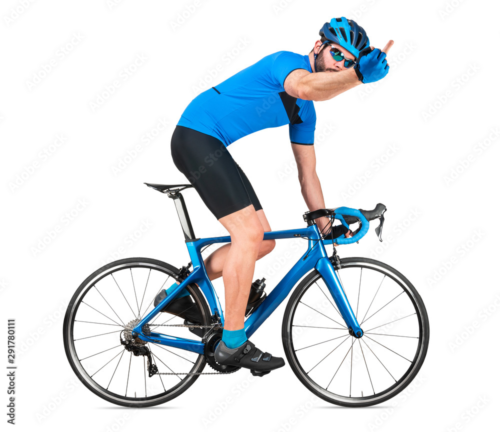 angry professional bicycle road racing cyclist racer in blue sports ...