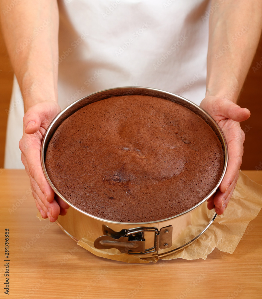 Baked Cake in Springform. Making Chocolate Layer Cake. Series. Stock ...