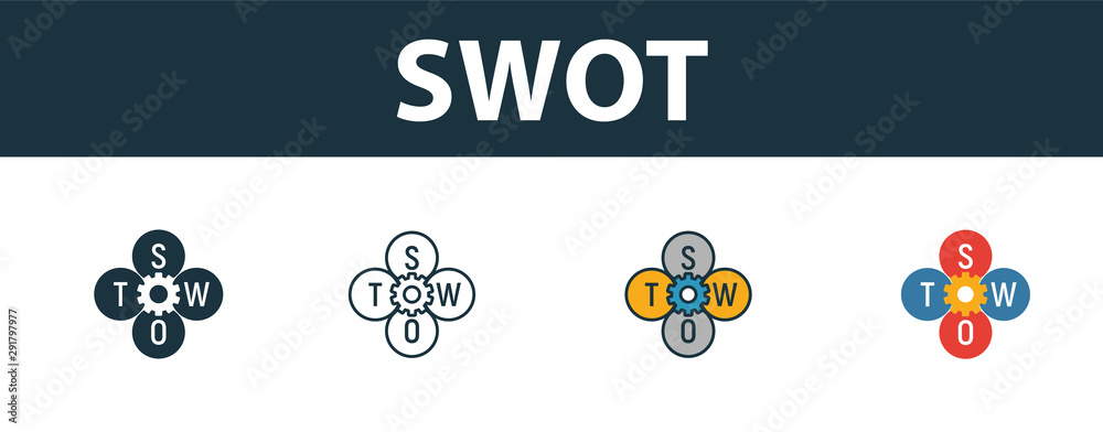 Swot icon set. Premium symbol in different styles from fintech ...