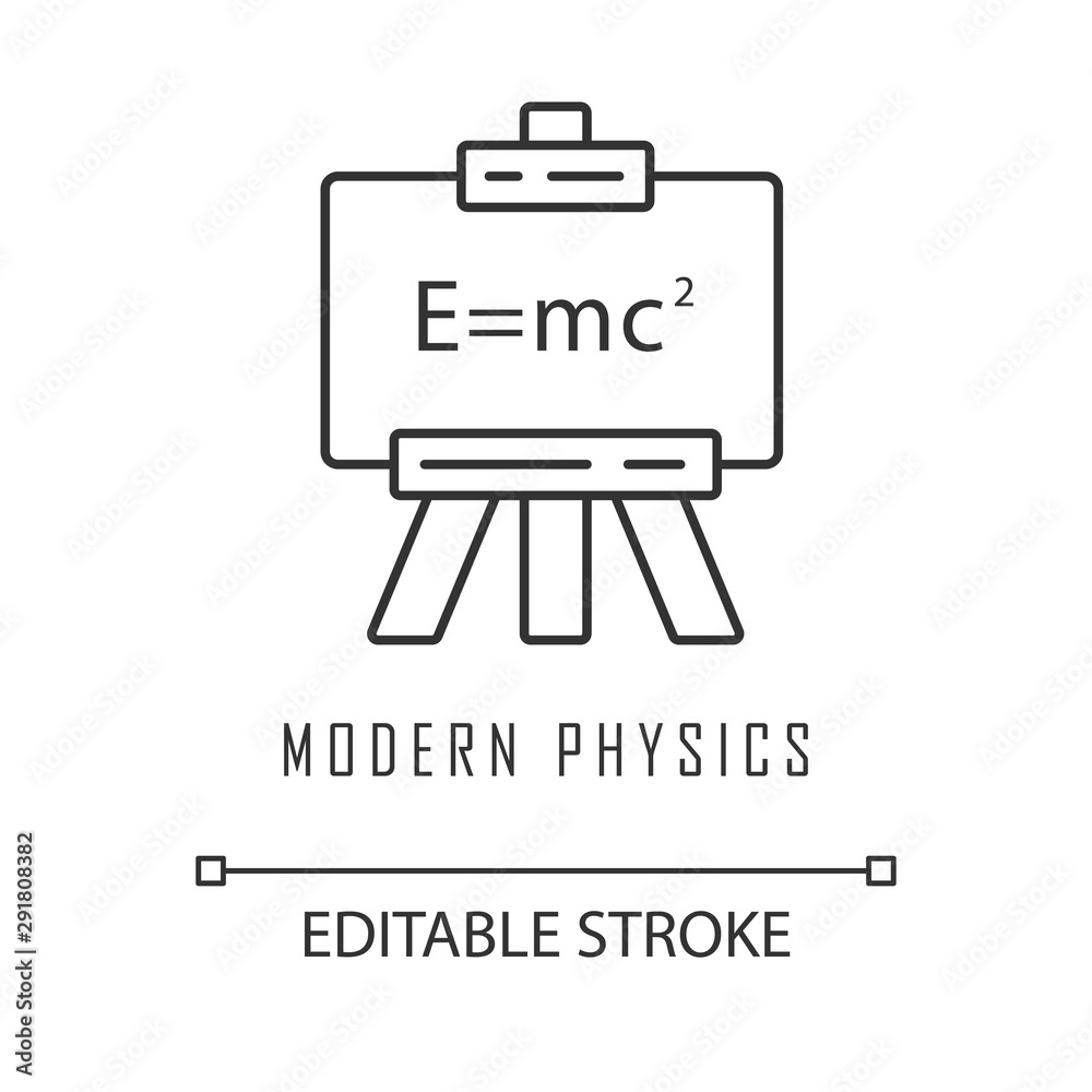 Modern physics linear icon. Theory of relativity and quantum mechanics ...