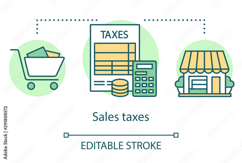 Sales taxes concept icon. Paying percent to government for selling ...