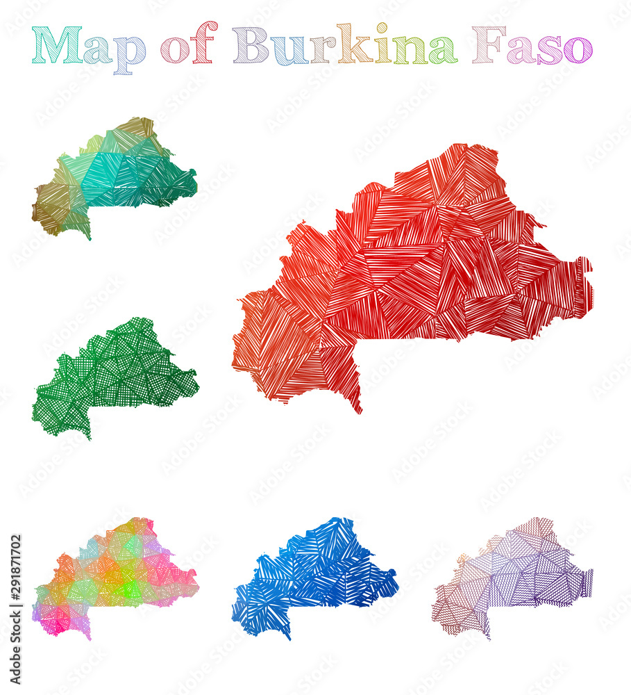 Hand-drawn map of Burkina Faso. Colorful country shape. Sketchy Burkina ...