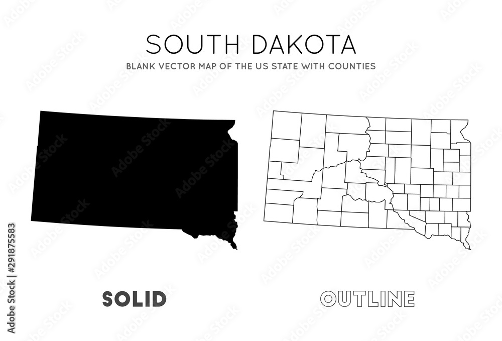 South Dakota map. Blank vector map of the US State with counties ...