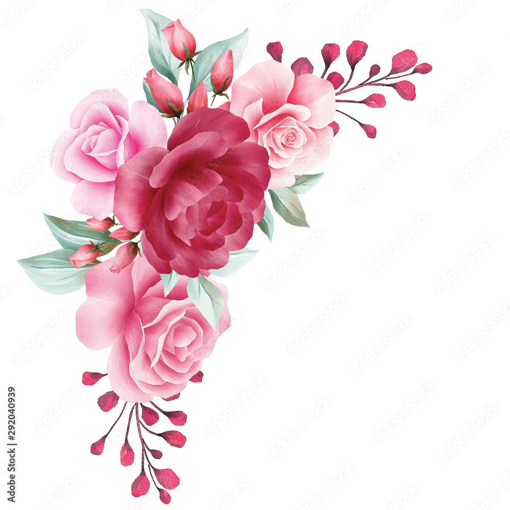 Floral decoration for wedding invitation card border. Corner watercolor ...