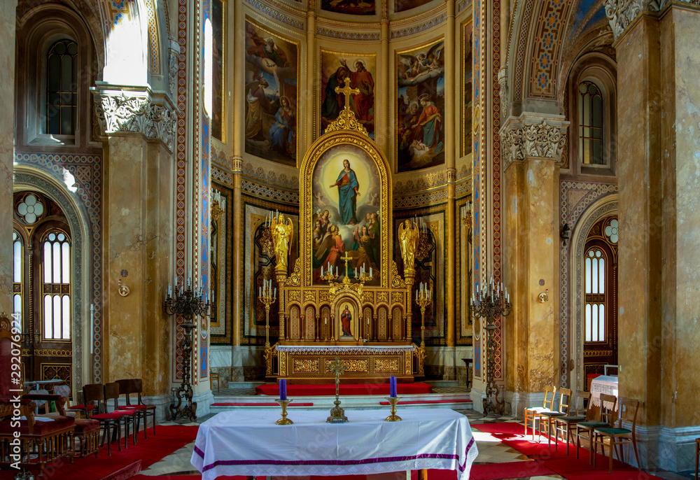 Interior of Fot Cathedral, was design by Ybl Miklos, is one of the most ...